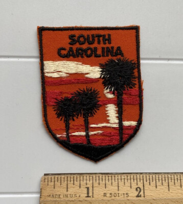 South Carolina Sabal Palm Palmetto Trees Orange Sunset Embroidered ...