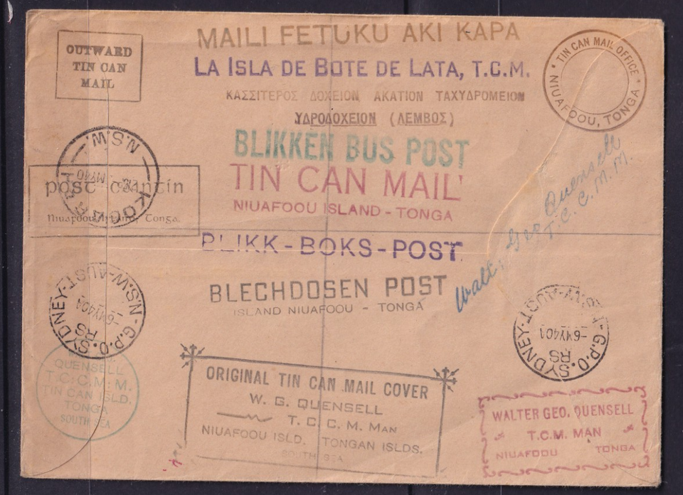 TONGA 1939 TIN CAN MAIL COVER REGISTERED TO AUSTRALIA JUBILEE ISSUE # ...