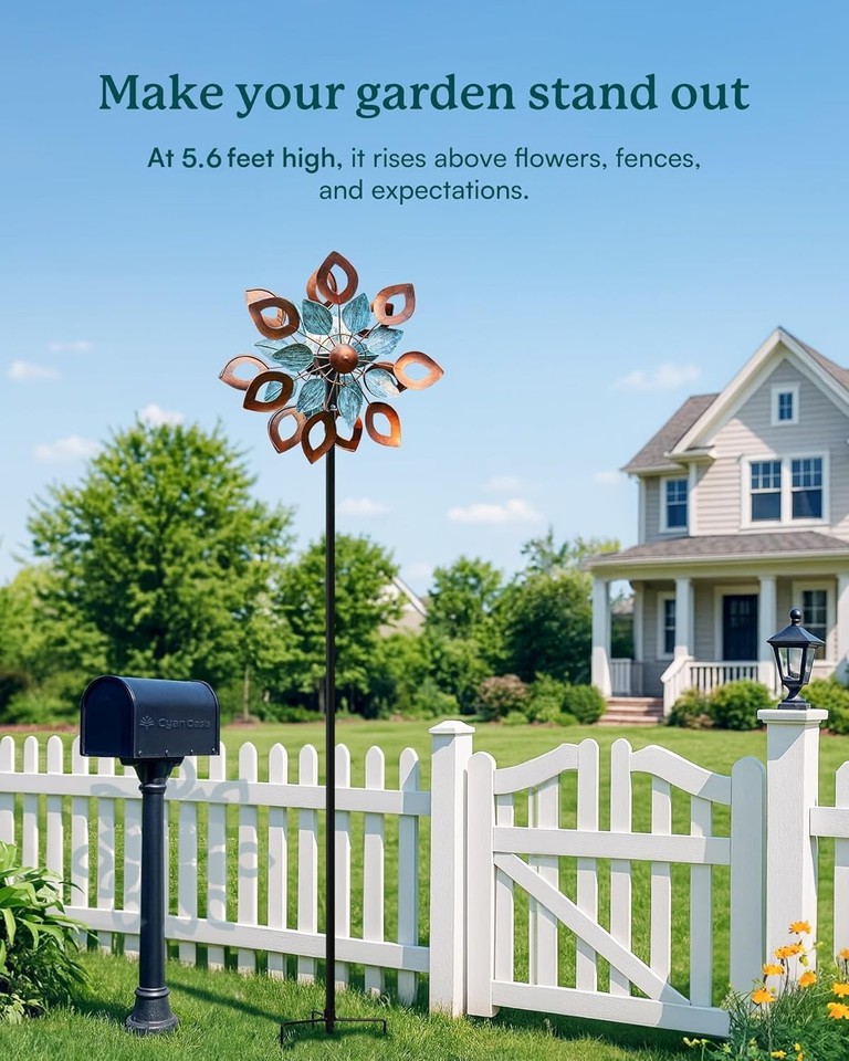 Copper Wind Spinners Outdoor 74 Inches with Solar LED Light, Kinetic ...