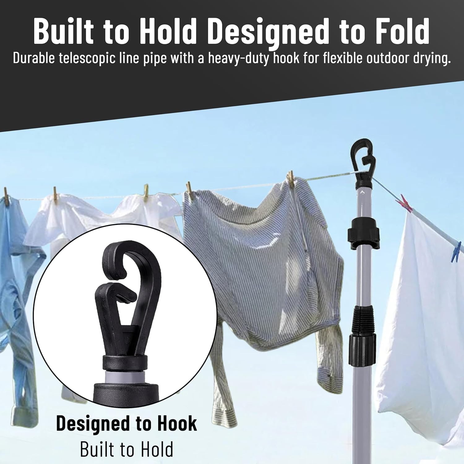 2 x Telescopic Washing Line Props - Heavy Duty Outdoor Extendable ...