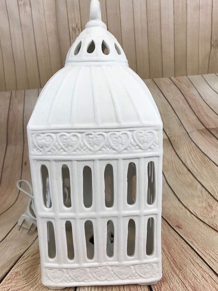 White Ceramic Lighted Birdcage Lamp Nightlight Gift | eBay