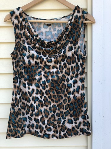Tahari Arthur Levine Animal Print Top XS Brown Blue | eBay