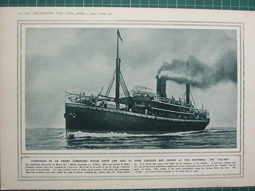 1915 Première Guerre Mondiale WW1 Imprimé ~ The Falaba Torpedoed Par ...