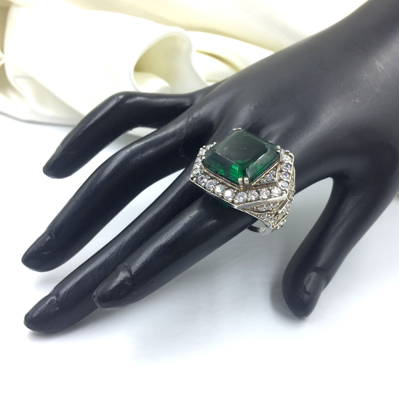 Forest Green Square Emerald With White CZ Antique Egyptian Fine Ring ...