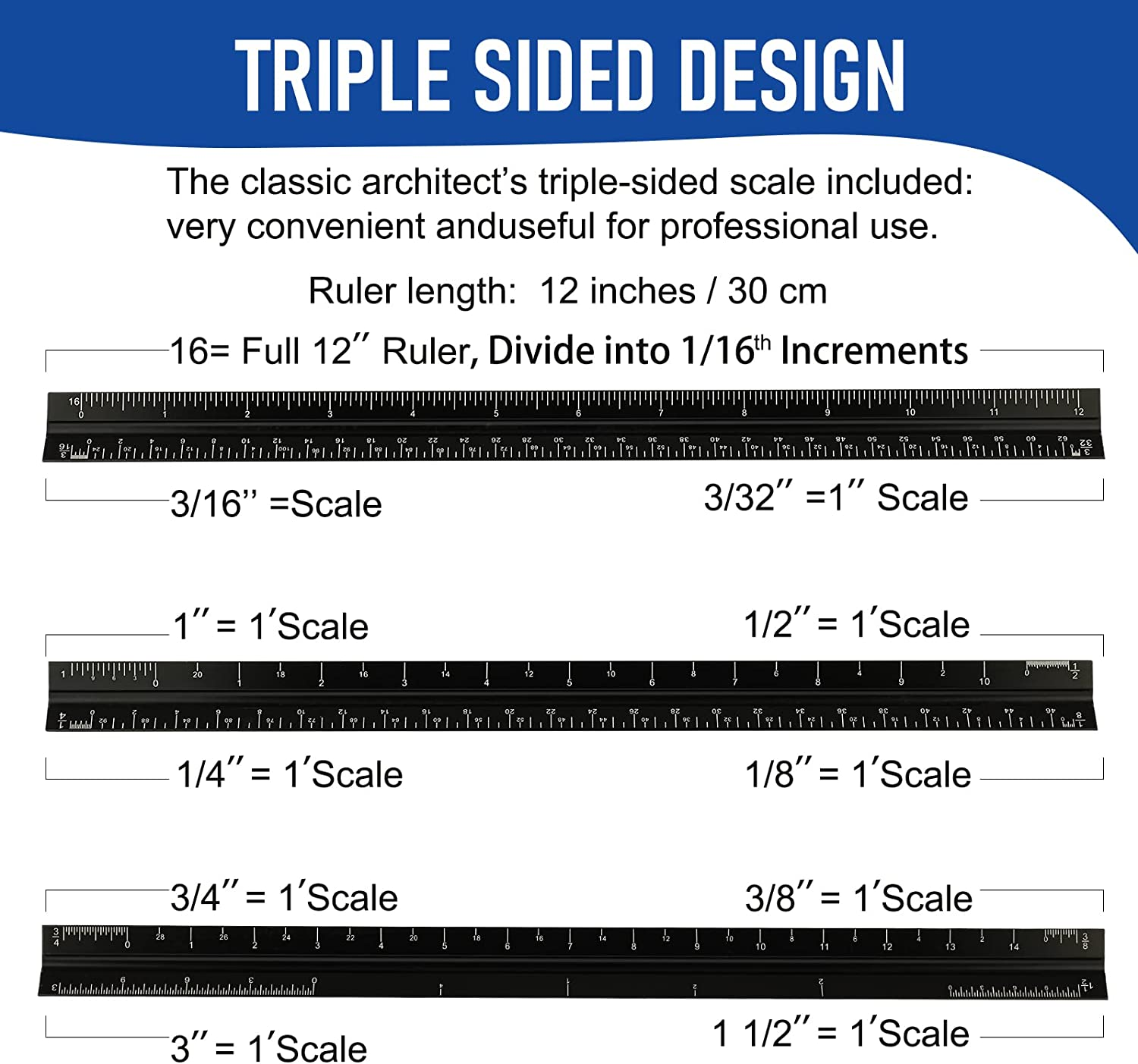 Architectural Scale Ruler for Blueprint 12'' Metric Metal Engineers ...