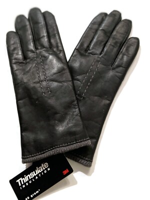 Ladies Women's Thinsulate Genuine Leather Thinsulate Gloves, Large, Black, Gray | eBay
