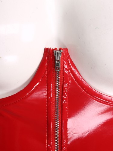 Womens Wet Look Open Bust Corset Faux Leather Front Zipper Tank Top ...
