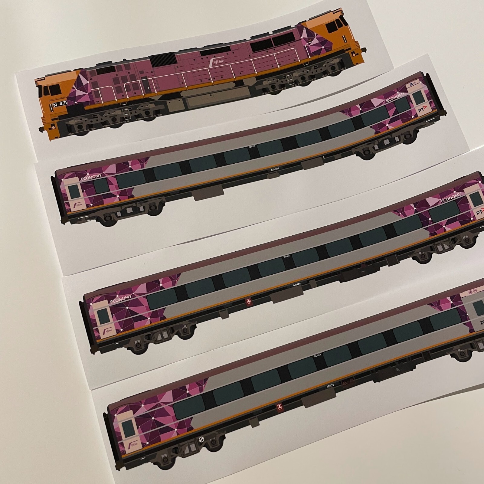 N Class V/Line Loco N471 3 Car Carriage Set HO Scale Removable Wall Art ...