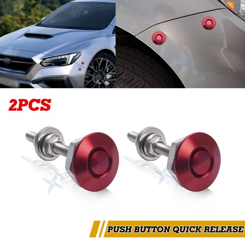 2X Red Push Button Quick Release Hood Bonnet Pins Lock Clip Car Bumper ...