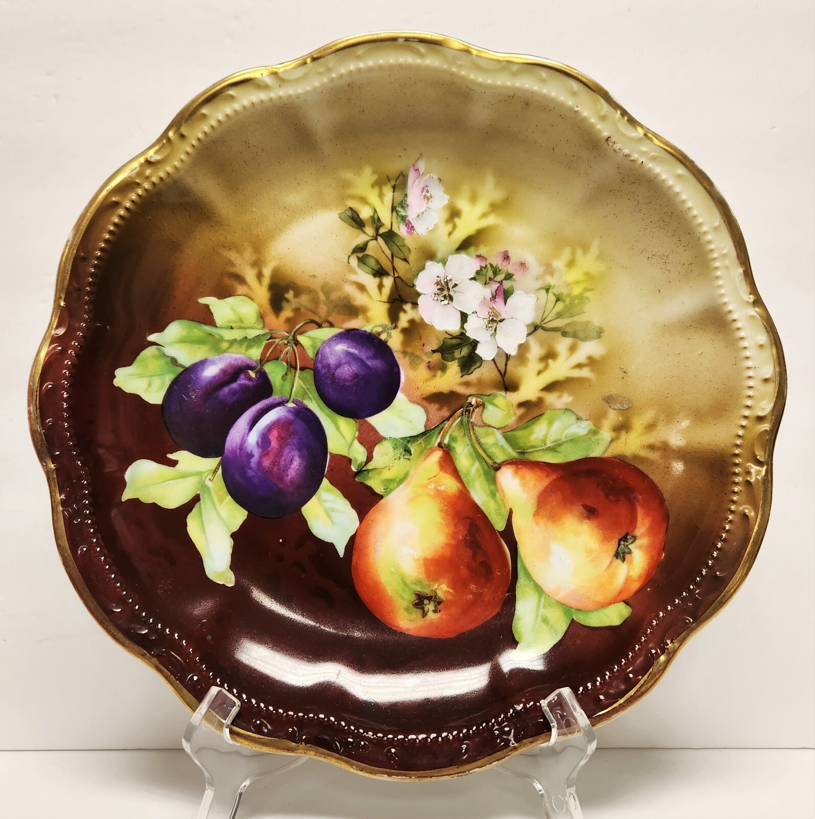 Early 20th Century Antique German HP Decorative Plate Pears Plums ...