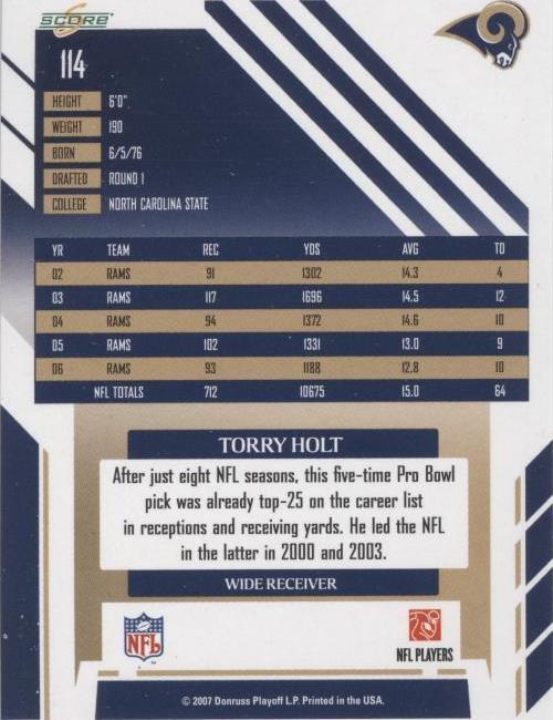 2007 Score Select Torry Holt #114 for sale | eBay