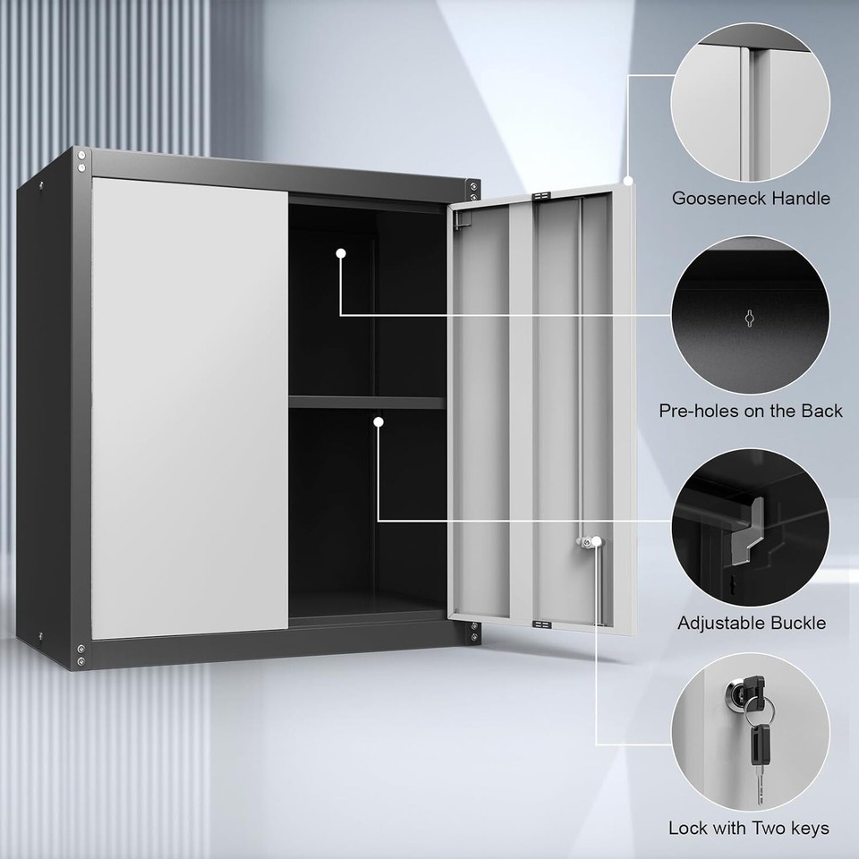 Metal Wall Cabinet Storage,Locking Storage Cabinet with Shelves,Hanging ...