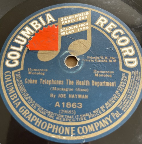 78 Joe Hayman Columbia Records #A1863 Cohen Telephones The Health Dept ...