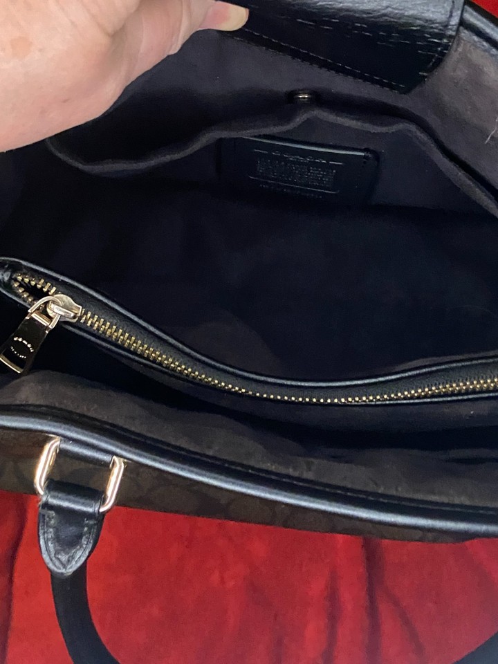 Auth. COACH Margot Carry All Satchel Handbag Brown & Black Signature | eBay