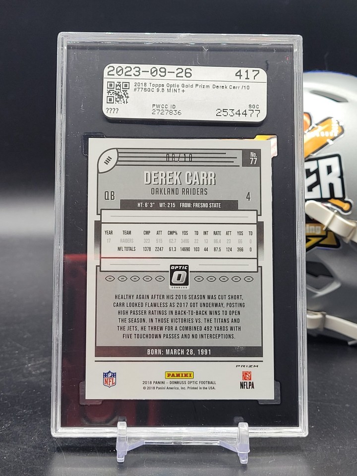 Derek Carr 2018 Donruss Optic Gold/10 SGC 9.5 Raiders (CBNG) | eBay