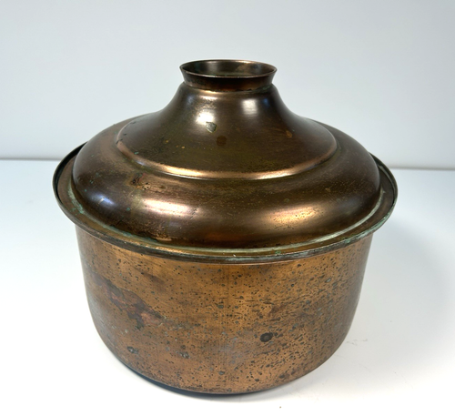 Large 12" antique Copper tin lined Cooking Casserole Pot Steam Pot w ...