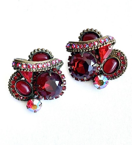 Sorrelli Siam Red Crystal Clip Earrings Rare and Retired | eBay