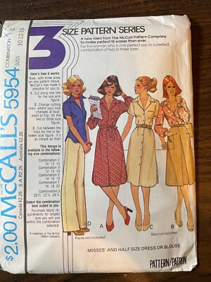 McCall's 5954 Vintage 70's Dress & Blouse 3 Size Pattern 10-12-14 | eBay