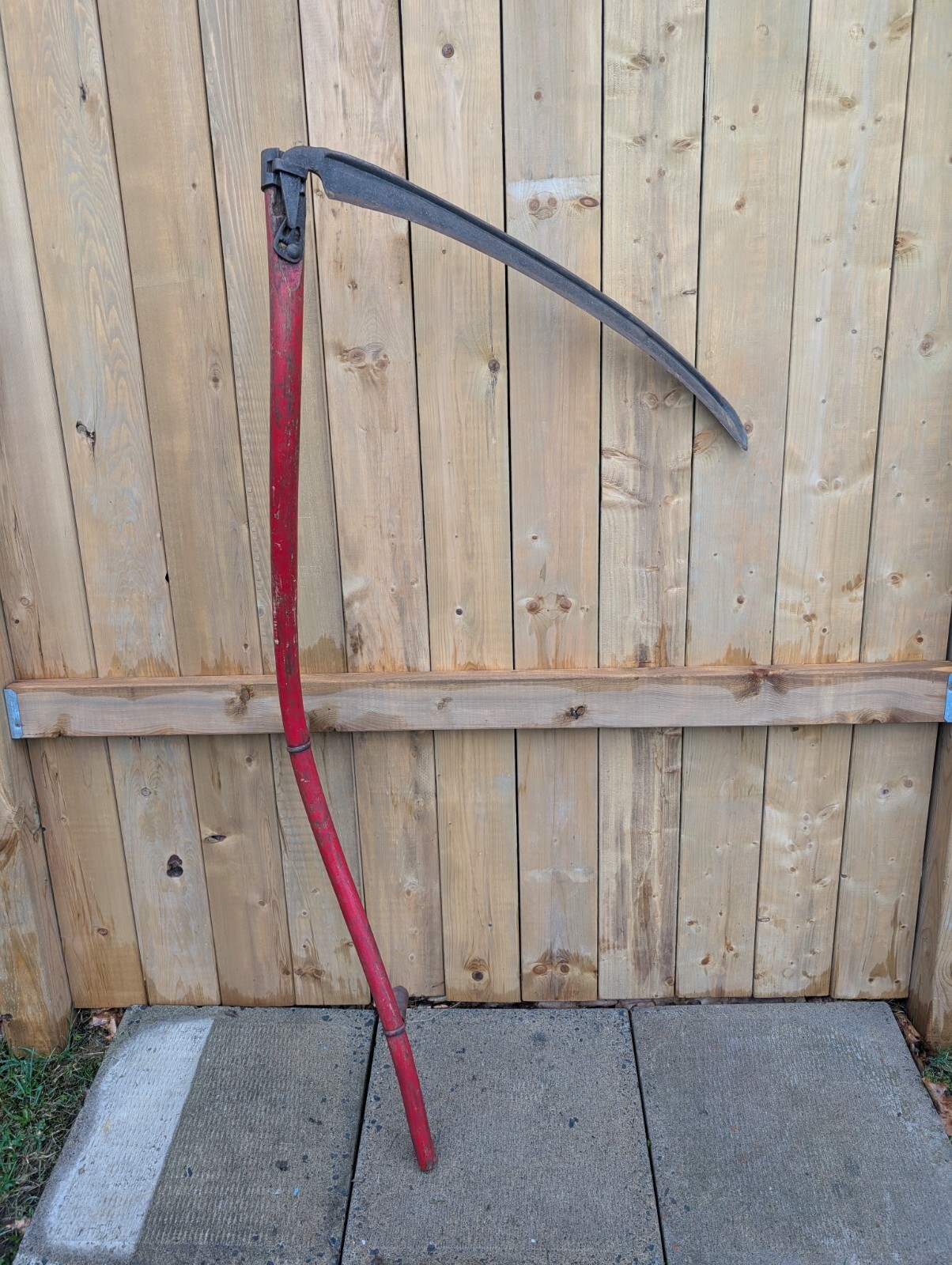 Vintage Red Hay Scythe 56" Long Farm Tool Sickle with a 27" Long Metal ...