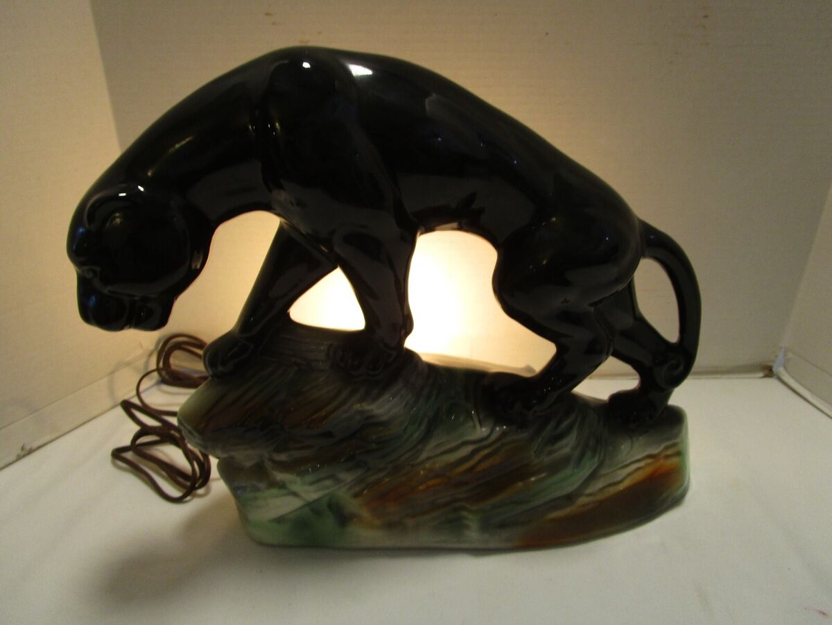 Vintage Ceramic TV Lamp BLACK PANTHER Lane & C0. L-26 1950's Vintage Ceramic TV Lamp BLACK PANTHER Lane & C0. L-26 1950's