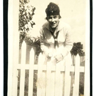 Antique Snapshot Photograph Woman On The Fence Caption | eBay