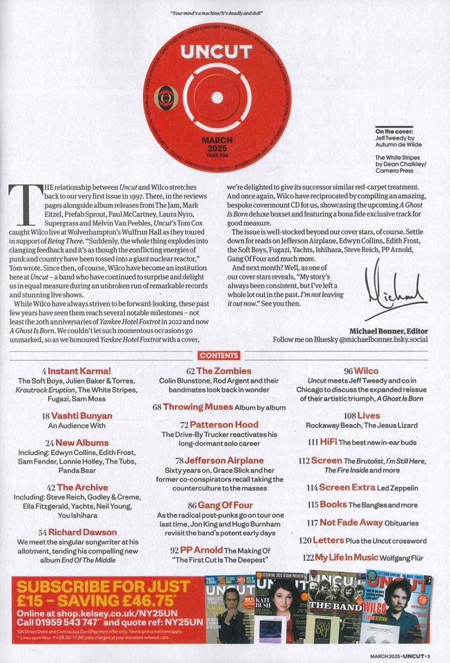 UK Uncut Magazine: Free CD, Wilco Ghost is Born, Jefferson Airplane, March 2025 | eBay