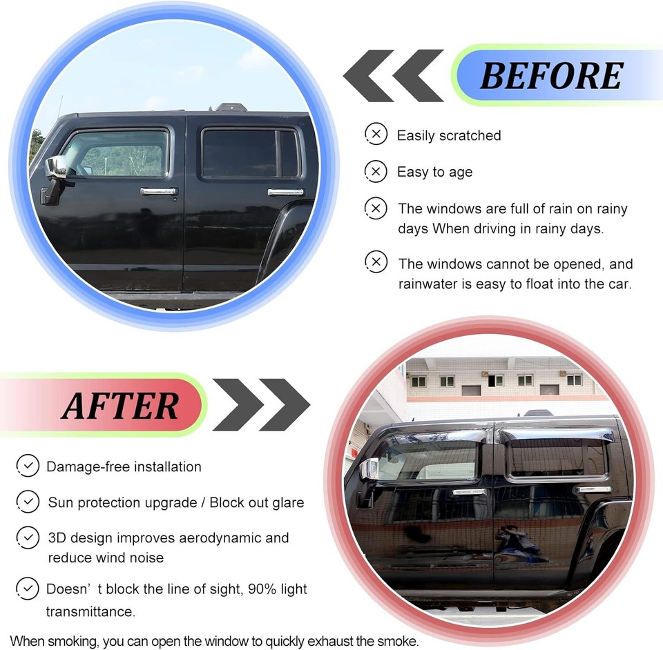 ABS Smoked Car Window Visors Trim Rain Deflectors Guard Kit For Hummer ...