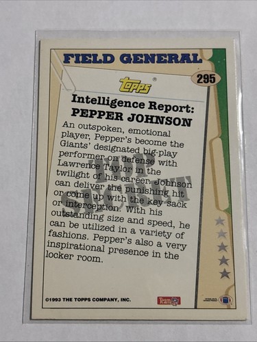 1993 Topps Pepper Johnson Field General Card | eBay