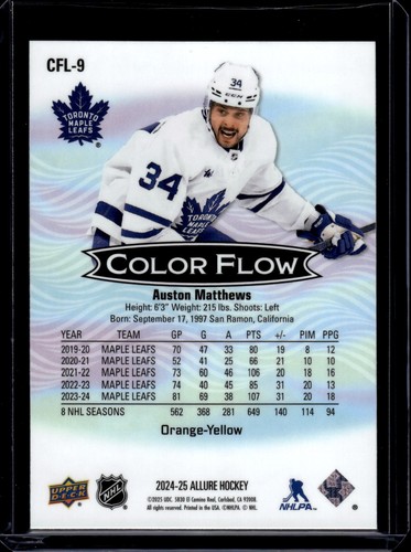 2024-25 Upper Deck Allure #CFL-9 Auston Matthews Color Flow Orange ...