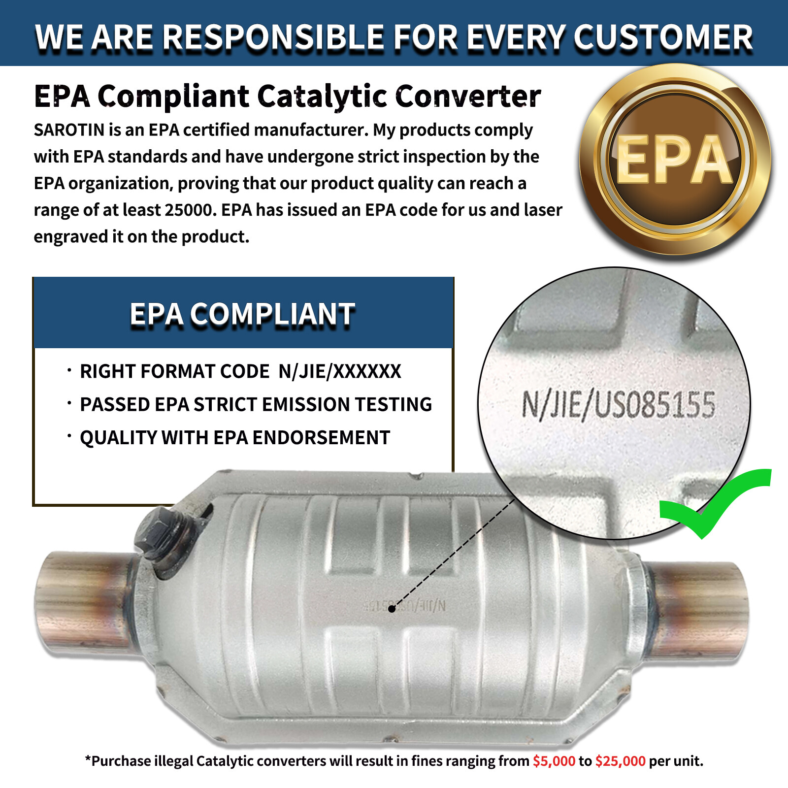 EPA Catalytic Converter for Land Rover Range Rover 2014-2019 5.0L ...