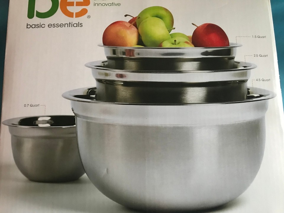 New Set of 4 Basic Essentials Stainless Steel Nesting Mixing / Serving ...