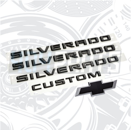 2019-2023 Chevy Silverado Custom Full Gloss Black Emblems Lettering w ...