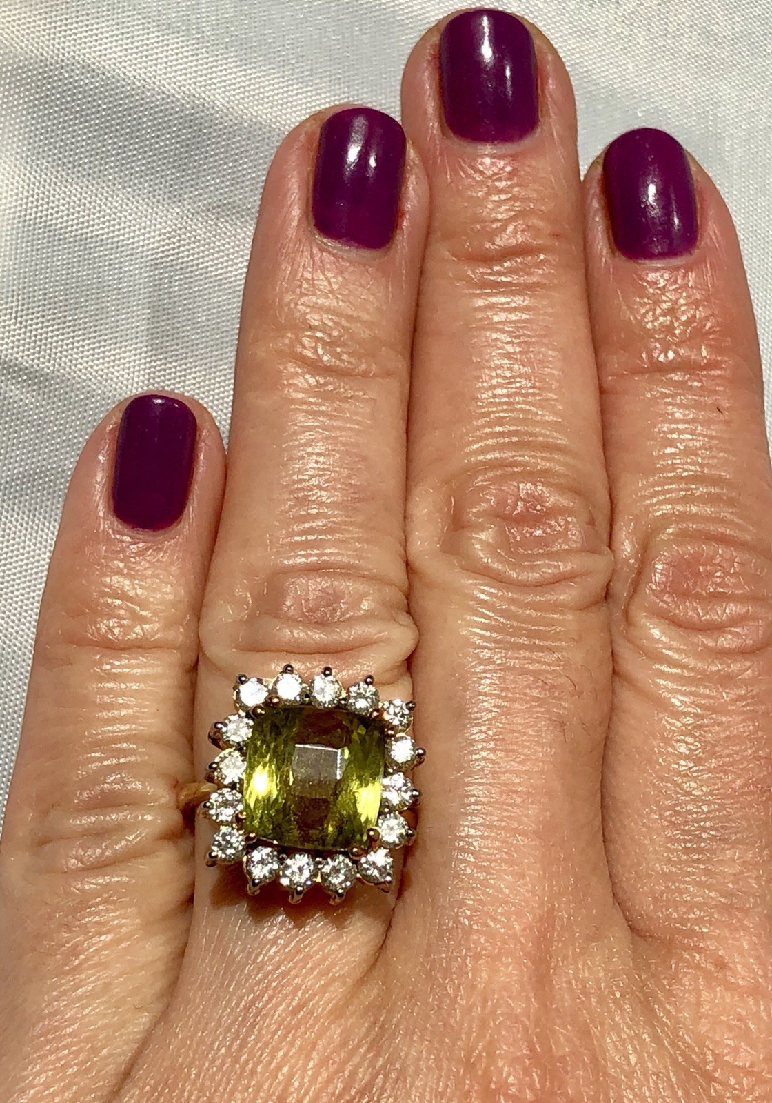 Burle Marx 18K Yellow Gold Cushion Green Chrysoberyl Diamond Halo ...