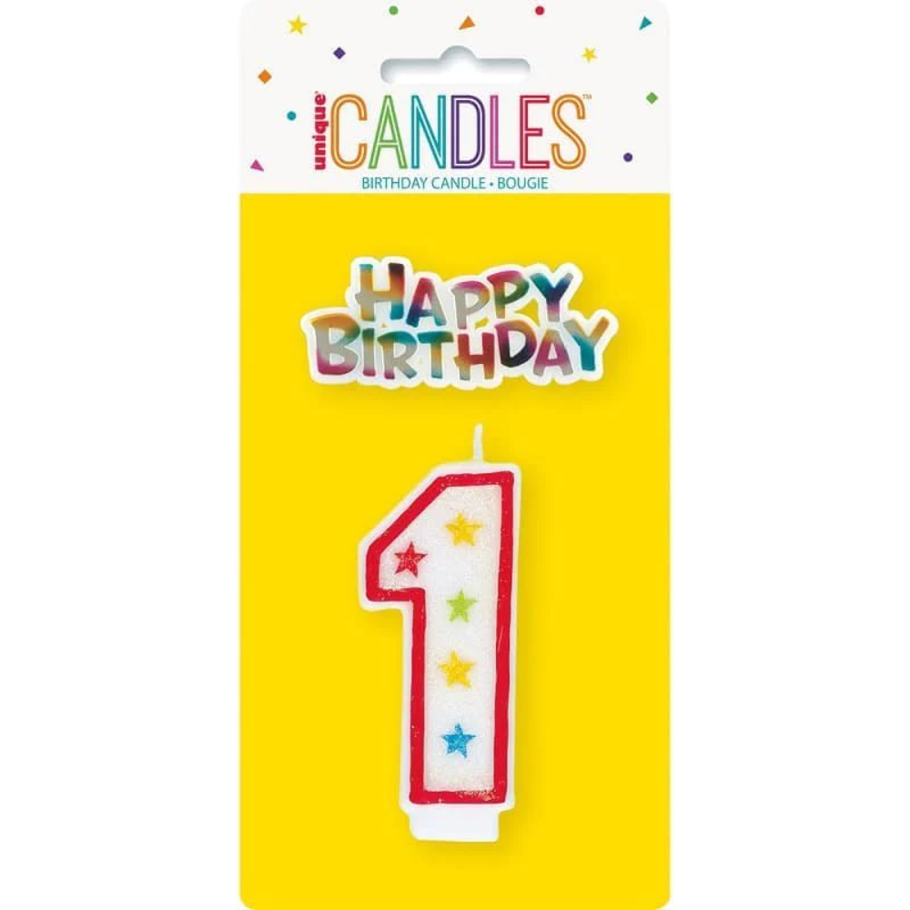 Multicolour Numeral Candle "1" With Happy Birthday Cake Topper Kids ...