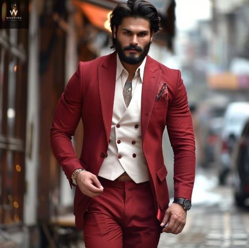 Three-Piece Red Men's Wedding Suit - Custom Bespoke Suit for Men | eBay