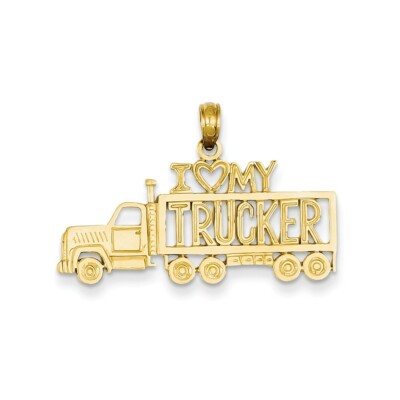 14k Yellow Gold Automobile Pendant Solid I Heart My Trucker Big Rig ...
