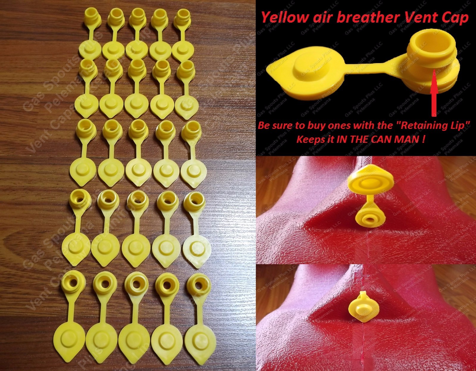 25 Yellow VENT CAPS Gas Fuel Can Midwest Blitz Wedco Briggs Scepter ...