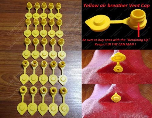 25 Yellow VENT CAPS Gas Fuel Can Midwest Blitz Wedco Briggs Scepter ...