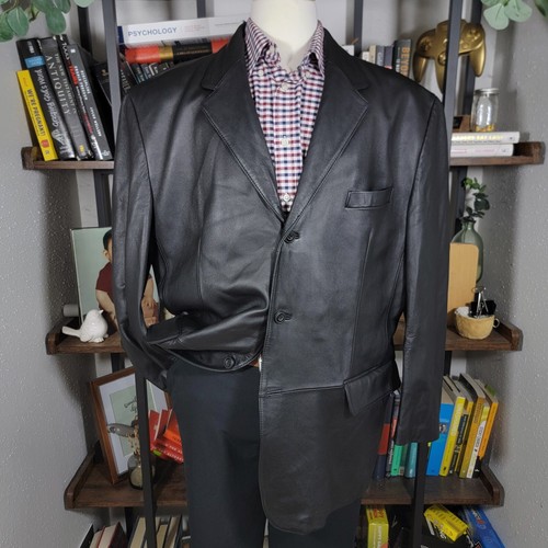 J. Ferrar Men's Leather Sport Jacket Coat Black Three Button Size XL | eBay