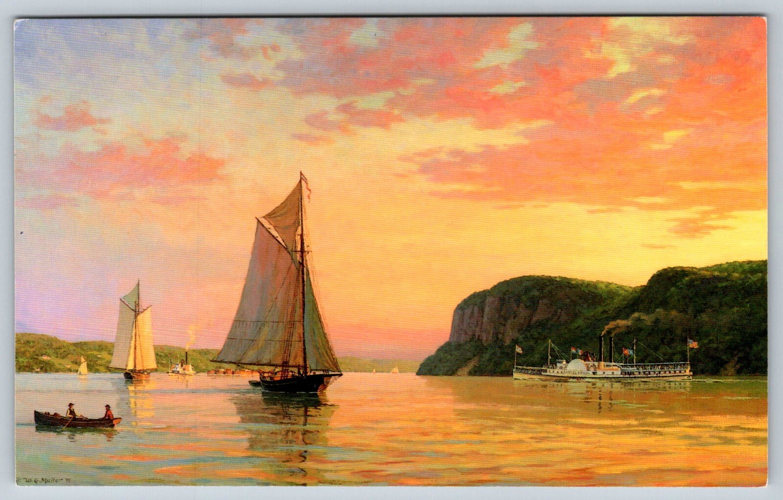 An Evening on the Hudson Haverstraw Bay Peekskill Postcard River Sloop ...