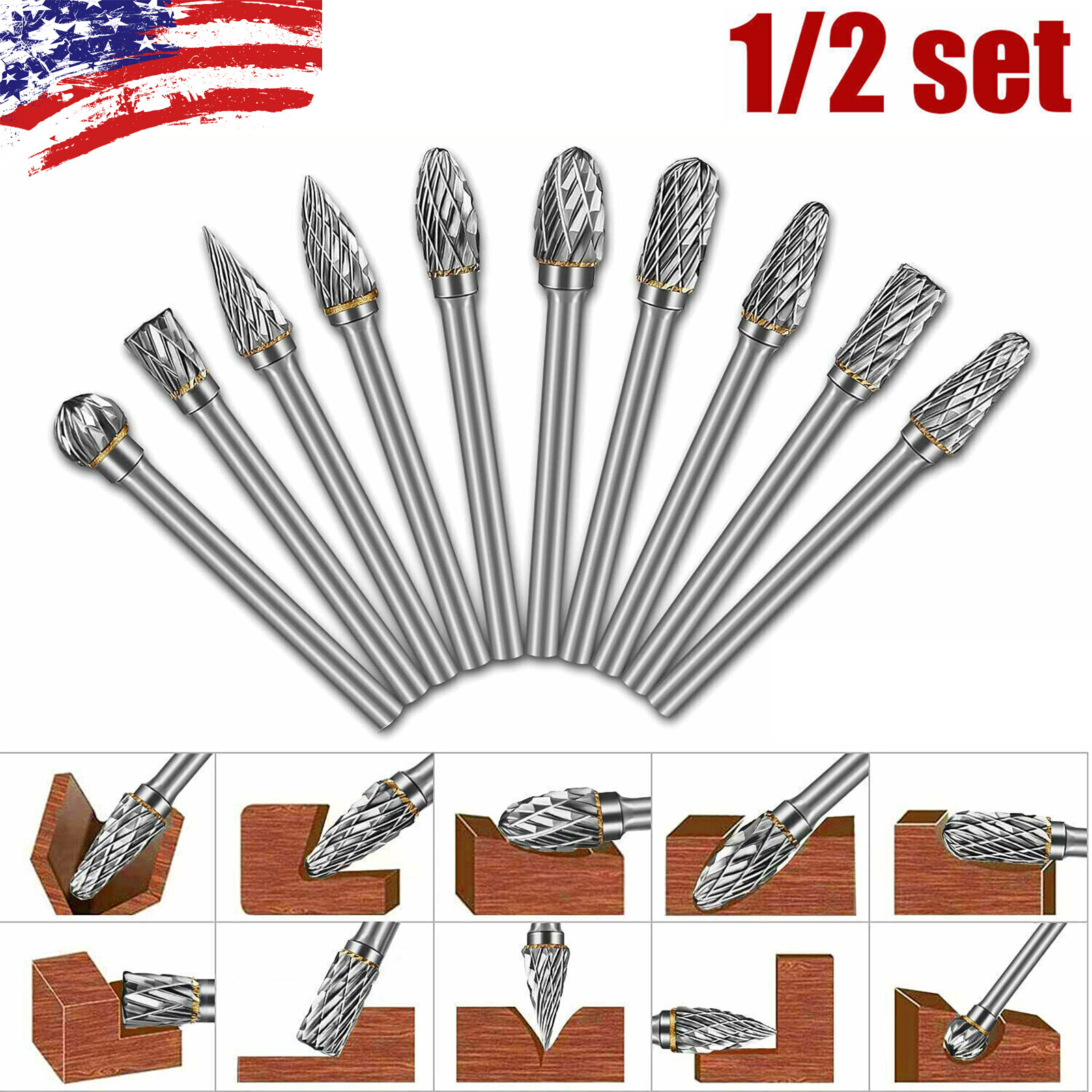 1/2 set 1/8"Tungsten Carbide Rotary Cutting Carving Burr Bit Set for ...