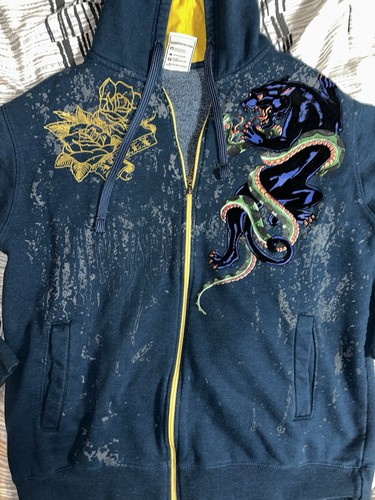 Vintage Y2K Avirex Snake Panther AOP Zip Up Hoodie Men's L Navy Blue ...