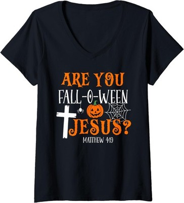 Retro Fall Bible Matthew Fall O Ween Jesus Tee Ladies' V-Neck Tshirt | eBay