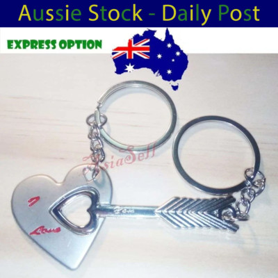 30mm Pair Key Chains Silver Colour Arrow Love Heart Keyrings Ring Chain ...