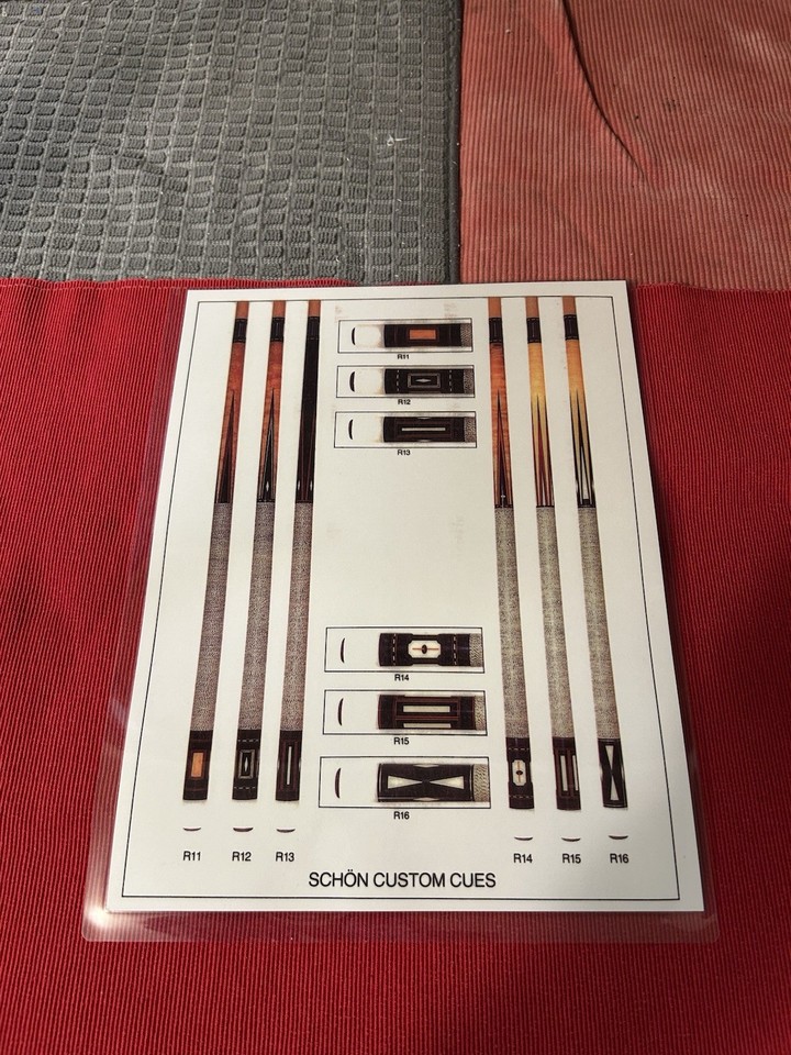 Laminated Placard of the R Series of Schon cues. Schon R Bob Runde Cues ...