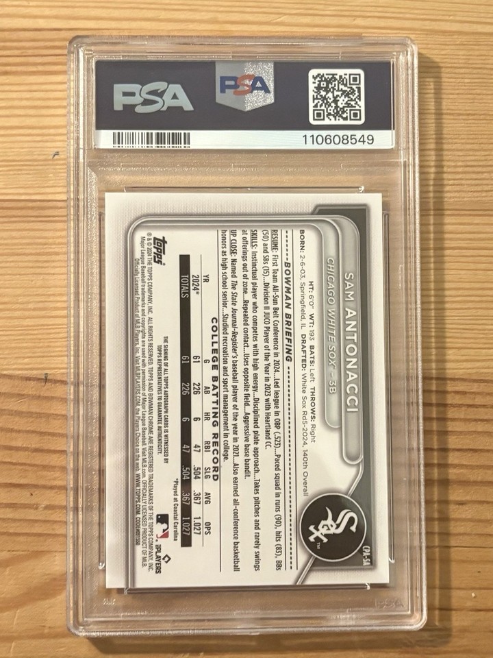 2024 Bowman Draft Sam Antonacci Red X-Fractor Auto /5 PSA 9 Chicago ...