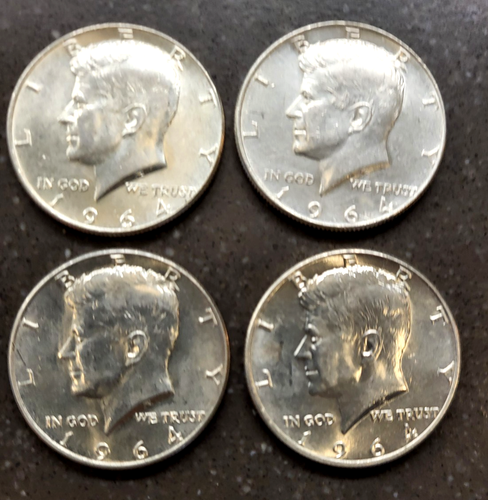 4 coin set of 1964 Kennedy halves-90% silver--2P &2D (.362x4=1.45 oz ...