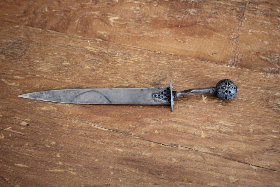 Antique Silver Dagger Knife Highly Detailed Signed - Damage | eBay