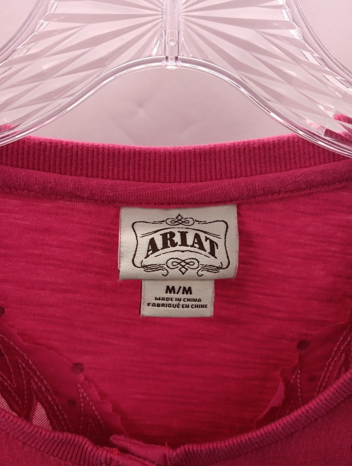 Ariat Shirt Women's Size: M Pink Cotton Long Sleeves with Cut Out ...
