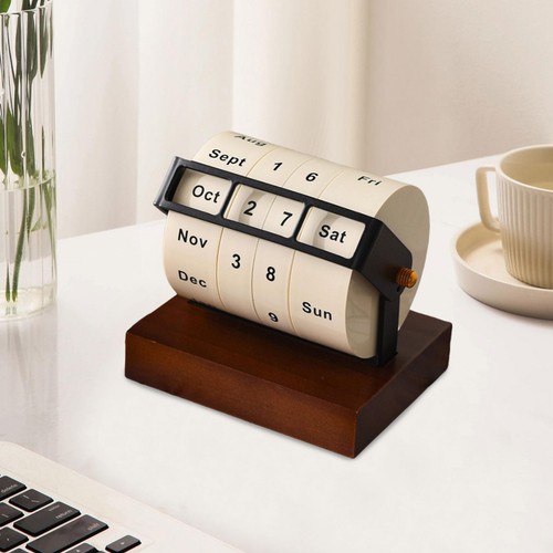 Small Desktop Calendar Wooden Wheeling Calendar for Kitchen Office ...